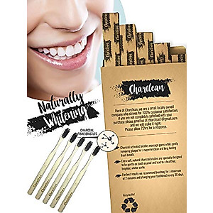 5 Pack Charcoal Infused Toothbrush Ultra Soft Bristles - Naturally Whitening - Natural Bamboo Handle (Bamboo)