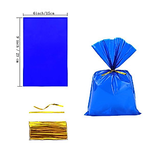 FAZHBARY 100 PCS Blue Cellophane Bags 6x9 Blue Gift Bag Blue Candy Bags Blue Treat Bags for Blue Party Supplies