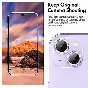 Xfilm for iPhone 14 / iPhone 14 Plus Camera Lens Protector Bling, 9H Hardness Scratchproof Camera Screen Cover Metal Individual Diamond Ring for iPhone 14 Accessories, Case Friendly (Purple Diamond)