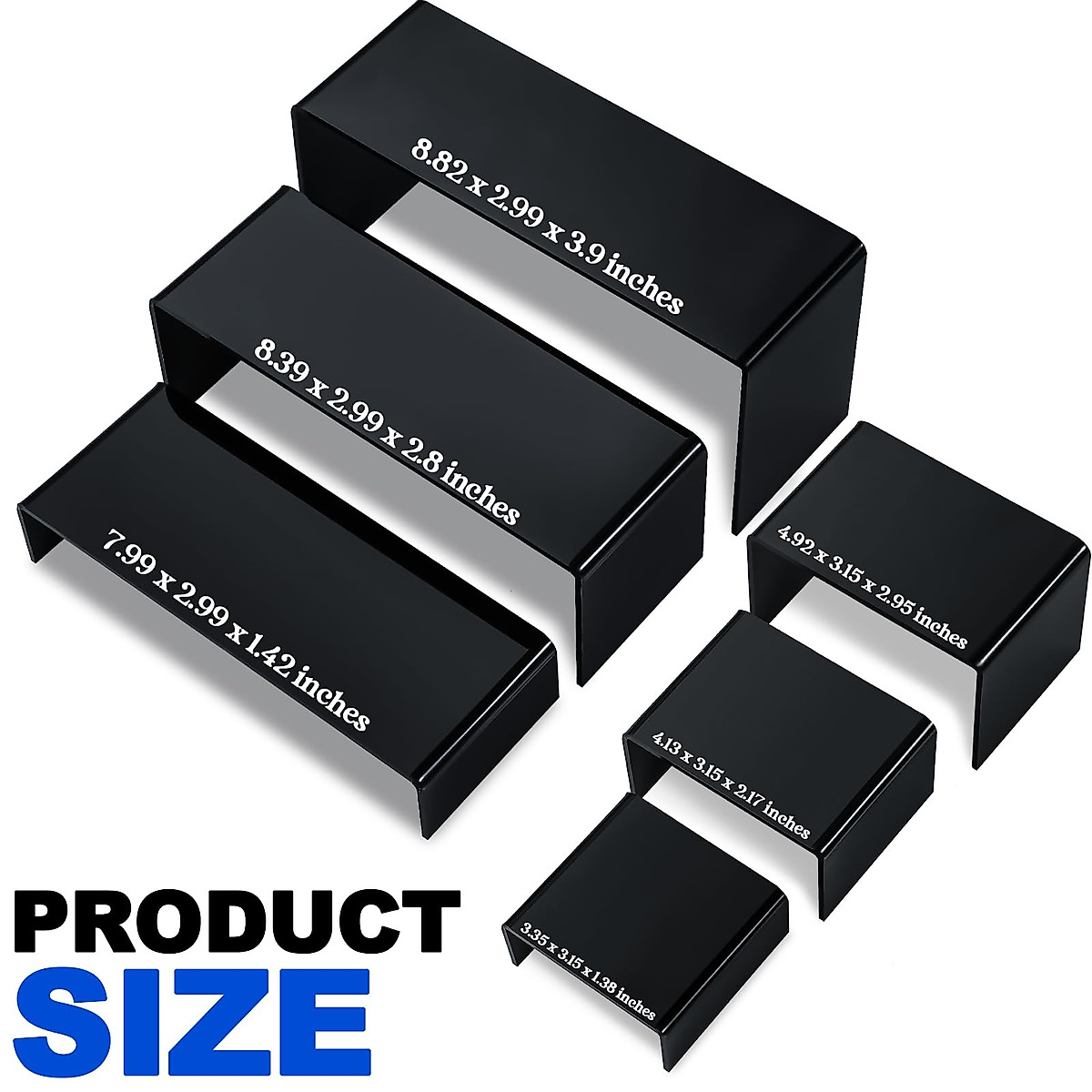 4 Set Acrylic Display Risers Medium and Large Display Stand Shelf Acrylic Risers for Display Cupcake Acrylic Riser Showcase Figure Jewelry Collectibles Stands Desktop Shelf for Organize (Black)