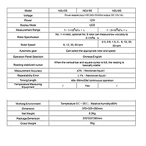 NDJ-8S Digital Rotational Viscometer with with 4 Types of rotors (No. 1, 2, 3, 4) and No. 0 Rotor Set