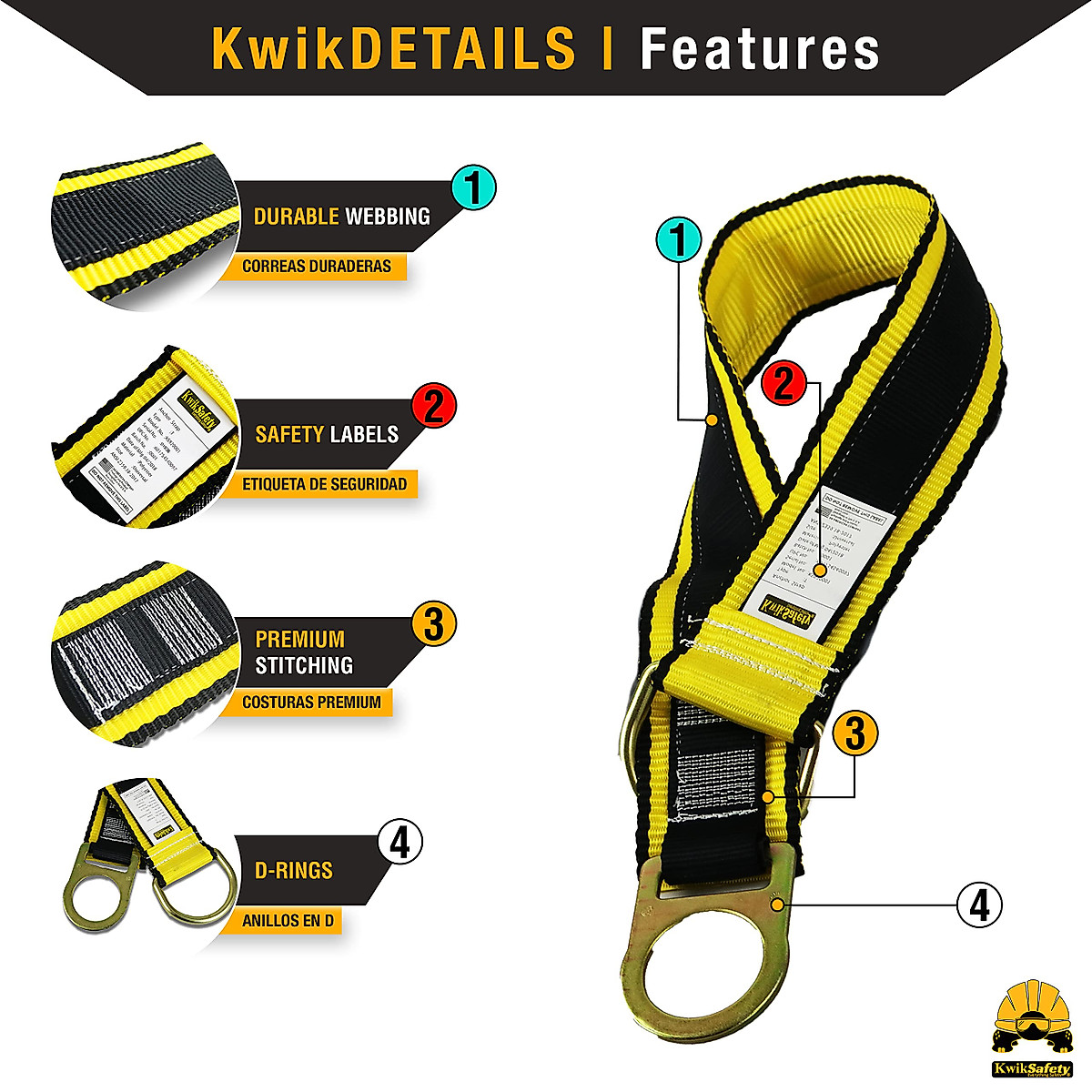 KwikSafety - Charlotte, NC - Gibbon Grip 3 ft Safety Anchor Cross Arm Strap Beam Choker ANSI Fall Arrest System Web Pass Thru Double D Ring Anchorage Sling OSHA Protection Harness Lanyard