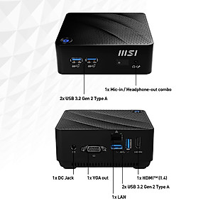 MSI Cubi N Mini PC: Intel Celeron N4500, 4GB DDR4 (1x4GB) 2666MHz, 128GB SSD, WiFi 6, BT 5.2, Energy Efficient, Black, Windows 11 Pro: JSL-070US