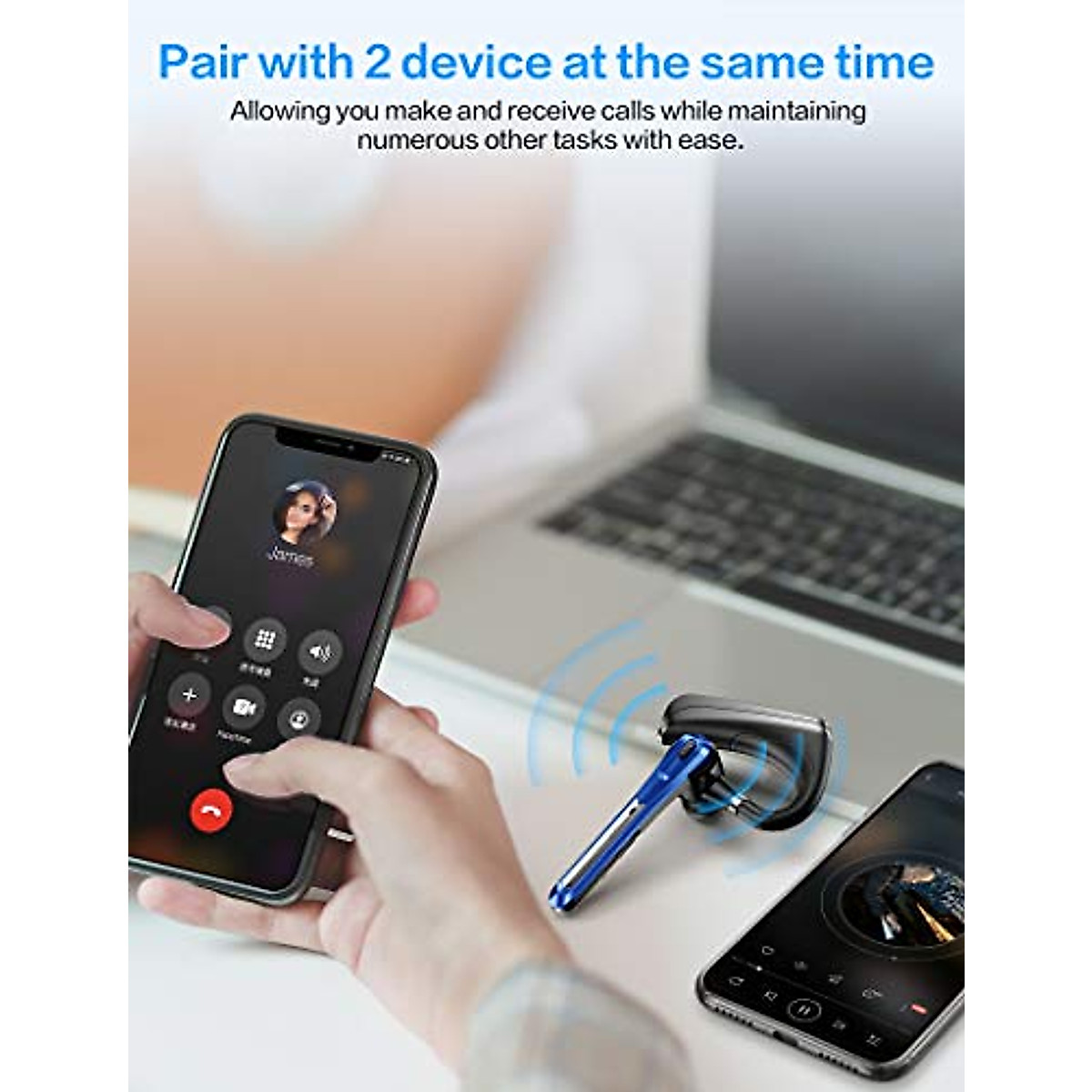 GPEESTRAC Bluetooth Headset [Upgraded] Active Noise Cancelling Bluetooth Headphones, Bluetooth Earpiece CVC8.0 Dual-Mic Hands-Free V5.0 Comfortable Earbud