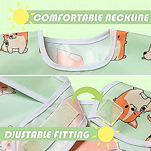 Little Dimsum 3 pack Baby Bibs Waterproof Bib Easy to Clean Feeding Bibs Weaning Bibs Adjustable Closed for Babies Toddlers with Large Pocket 6-36Months(Cat & Dog & Bear)
