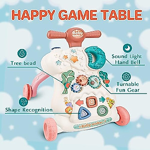 Alkinoos Baby Push Walker with Musical Play Table, Speed & Height Adjustable Learning Walker for Baby for 12 Month and Up - Pink Forest