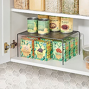 mDesign Small Raised Metal Kitchen Pantry Stacking Plate Organizer Storage Shelves, Cabinet Shelf Rack for Cupboard, or Cabinet - Store Food, Dishes, Bowls, Mugs, Concerto Collection, 2 Pack, Graphite
