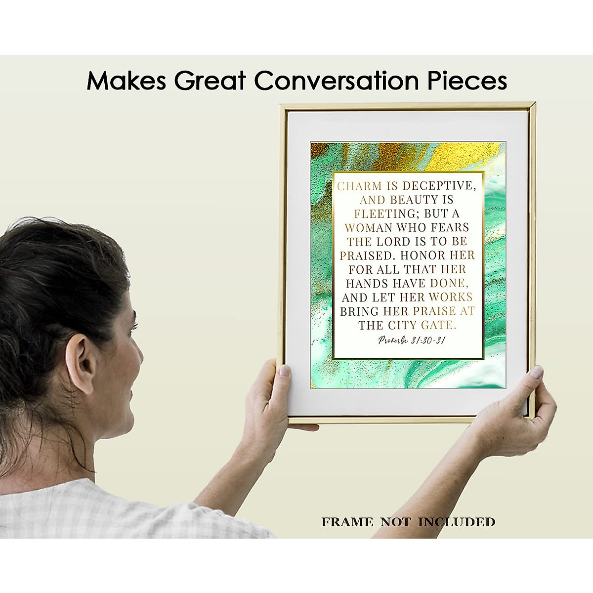 Charm is Deceptive and Beauty is… Proverbs 31:30-31 - Inspirational Bible Verses, Christian Scripture Positive Quotes, Religious Bible Verse Wall Art Decor For Home & Office | Unframed Posters 8x10"