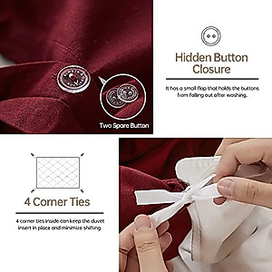 Simple&Opulence French Linen Duvet Cover Set - Queen Size(88" x 92")- 3 Pieces (1 Comforter Cover,2 Pillowcases)- Natural Flax Cotton Blend-Solid Color Breathable Farmhouse Bedding-Burgundy