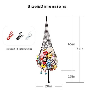 Novel Stuffed Animal Net or Hammock Macrame Plush Toy Display- One Hook Only! Convenient for Corners, Walls and Ceiling Hanging Net, Stuff Animal Storage for Kid Room Bedroom Playroom-Black