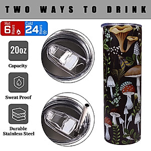 IchDich Mushroom Tumbler With Lid and Straw 20 oz Insulated Mushroom Tumbler Stainless Steel Mushroom Skinny Tumbler Water Bottle Travel Mug Wine Cups Mushroom Gifts for Women
