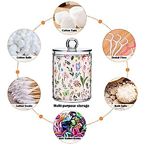 MNSRUU 2 Pack Qtip Holder Organizer Dispenser Spring Wildflowers and Leaf Bathroom Storage Canister Cotton Ball Holder Bathroom Containers for Cotton Swabs/Pads/Floss