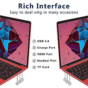 Ruzava Windows 10 Laptop Computers, 14" 6GB RAM 128GB SSD Support 1TB SSD Expansion, 1920x1080 FHD Traditional Laptop for Work Study Entertainment-Red