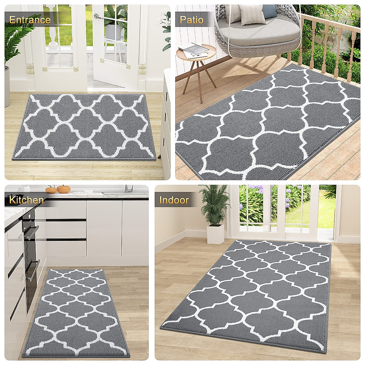 OLANLY Indoor Door Mat, 20x32, Non-Slip Absorbent Resist Dirt Entrance Mat, Washable Low-Profile Inside Floor Mat Doormats for Entryway, Grey