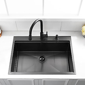 Luckyhorse 28 inch Black Drop in Kitchen Sink Farmhouse Sink with Workstation,16 Gauge Deep Black Stainless Steel Sinks for Kitchens.LH005S