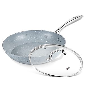 HLAFRG 10 Inch Nonstick Frying Pan with Lid,Blue Marble Skillet Stone-Derived Coating, APEO & PFOA Free, with Ergonomic Stainless Steel Handle, Oven Safe and Induction Compatible…