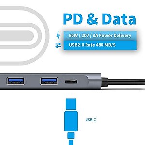 USB C HUB, 5 in 1 Type C Port Adapter with HDMI 4K, 3.5mm Audio Output, USB 3.0, USB 2.0, USB-C PD Charging, Type-C Docking Station for MacBook pro, iPad, Nintendo