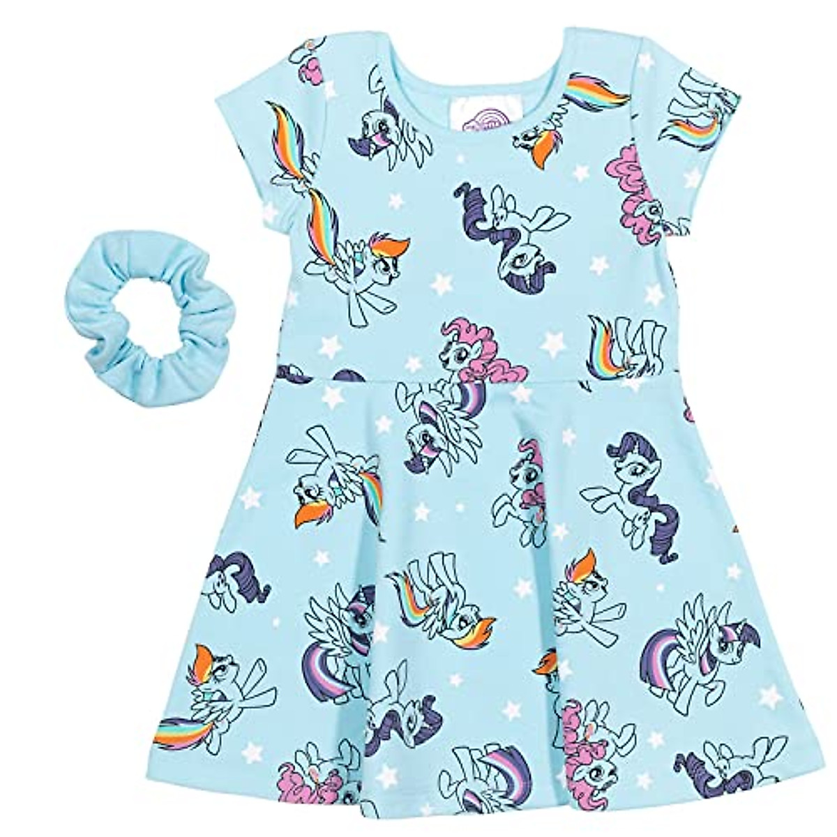 My Little Pony Big Girls French Terry Short Sleeve Dress Scrunchy Light Blue 10-12