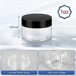 Loretoy Household 1oz Plastic Jars with Lids, 6 Pack BPA Free, Reusable, Refillable Transparent Cosmetic Containers for Bath Salts, Cosmetics, Powders, Beauty Product and Small Accessories