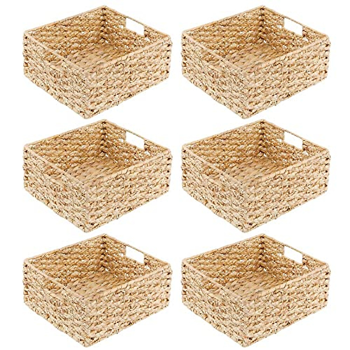 mDesign Hyacinth Braided Woven Kitchen Basket Bin with Built-in Handles for Organizing Kitchen Pantry, Cabinet, Cupboard, Countertop, Shelves - Holds Food, Drinks, Snacks - 6 Pack - Natural/Tan