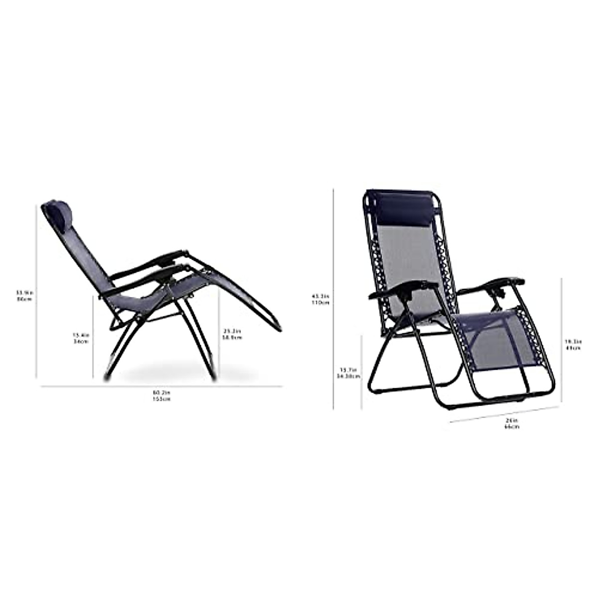 Amazon Basics Outdoor Textilene Adjustable Zero Gravity Folding Reclining Lounge Chair with Pillow, 26", Navy Blue