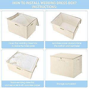 BlissfulAbode Wedding Dress Preservation Box with 20 Sheets of Acid Free Tissue Paper for Wedding Dress Storage Box Kit,Heirloom Wedding Gown Storage Box - Bride Musthaves (Size:17in*13in*13in)