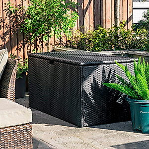 Glitzhome Patio Outdoor Deck Box, 140 Gallons Oversized All-Weather Cushion Wicker Storage Trunk Waterproof, Outside Storage Bin for Patio Furniture Covers, Cushion Pillows, Towels, Garden Tools,