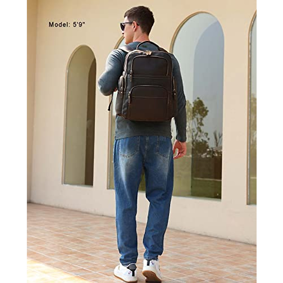 Taertii Full Grain Mens Leather Backpack for 15.6" Laptop Large Capacity 32L Multi Pockets Travel Work Hiking Daypacks