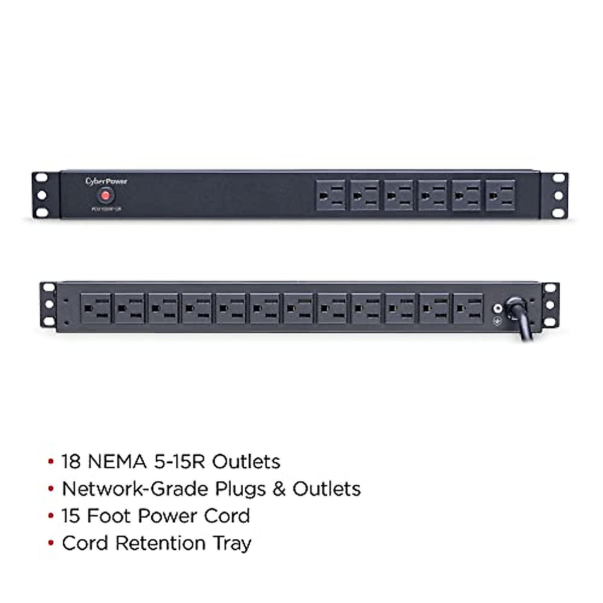 CyberPower PDU15B6F12R Basic PDU, 100-125V, 15A (Derated to 12A), 18 Outlets, 1U Rackmount