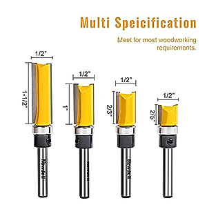 Pattern Flush Trim Router Bit Set, Newdeli Straight Cut Router Bit with a Bearing Prevent Tear-Out, Template Guide Woodworking Milling Cutter Tool