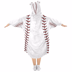 YETTASBIN Baseball Seams Wearable Blanket Hoodie for Kids, Oversized Soft Cozy Flannel Sweatshirt Blanket with Pocket
