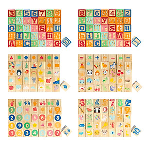FOPNETS Wooden ABC Building Blocks 36 Large Stacking and Building Blocks for Toddlers Colorful Alphabet Number Icons Preschool Educational Montessori Toys for Boys Girls Gifts
