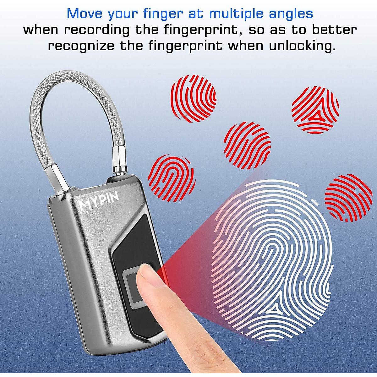 Fingerprint Lock with Key Backup, Smart keyless Waterproof Fingerprint Padlock Ideal for Gym, Door, Suitcase, Luggage Backpack, Bike, Office