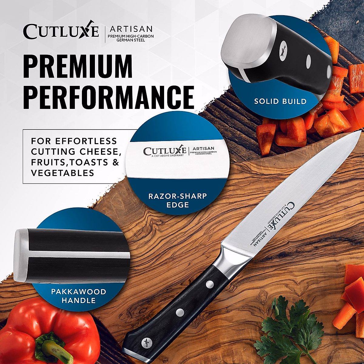 Cutluxe Utility Knife – 5.5" Paring Kitchen Knife – Forged High Carbon German Steel – Full Tang & Razor Sharp – Ergonomic Handle Design – Artisan Series