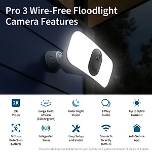 Arlo Pro 3 Floodlight Camera - Wireless Security, 2K Video & HDR, Color Night Vision, 2 Way Audio, Wire-Free, Direct to WiFi No Hub Needed, 160° View, Works with Alexa, White - FB1001