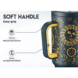 Meoky 40 oz Tumbler with Handle and Straw, Tumbler with Lid and Straw, Insulated Stainless Steel Travel Mug, 100% Leak-proof, Keeps Cold for 34 Hours or Hot for 10 Hours (Tarot)