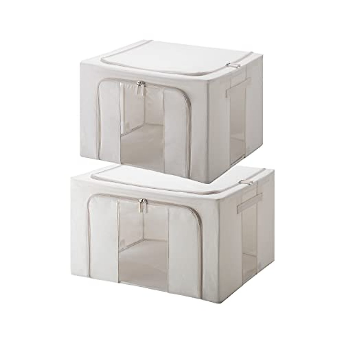 SHIMOYAMA Foldable Large Storage Bag, 2 Pack, 73L and 90 L, Fabric Stackable Containers with Metal Frame, Large Storage Box Set Organizer with Clear Window and Carry Handles for Bed, Closet