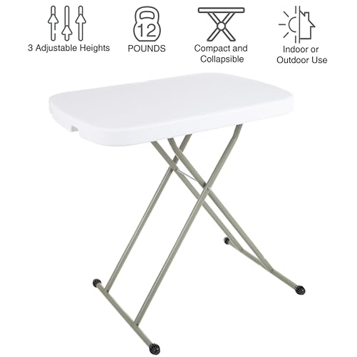 Everyday Home Folding Table - Lightweight Portable Folding Desk - Small Plastic Table for TV Tray, Playing Cards, and Craft Room (White)