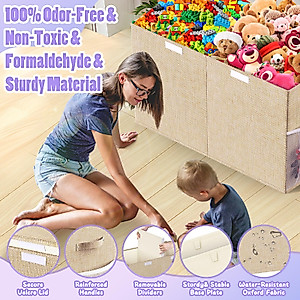 Large Toy Box, Collapsible Storage Bins with Lids, Toy Storage Organizer Toddler Bin Boxes for Kids Boys Girls, 25"x13"x16"Toy Chest Bin Box Baskets for Nursery, Living Room, Playroom, Bedroom, Beige