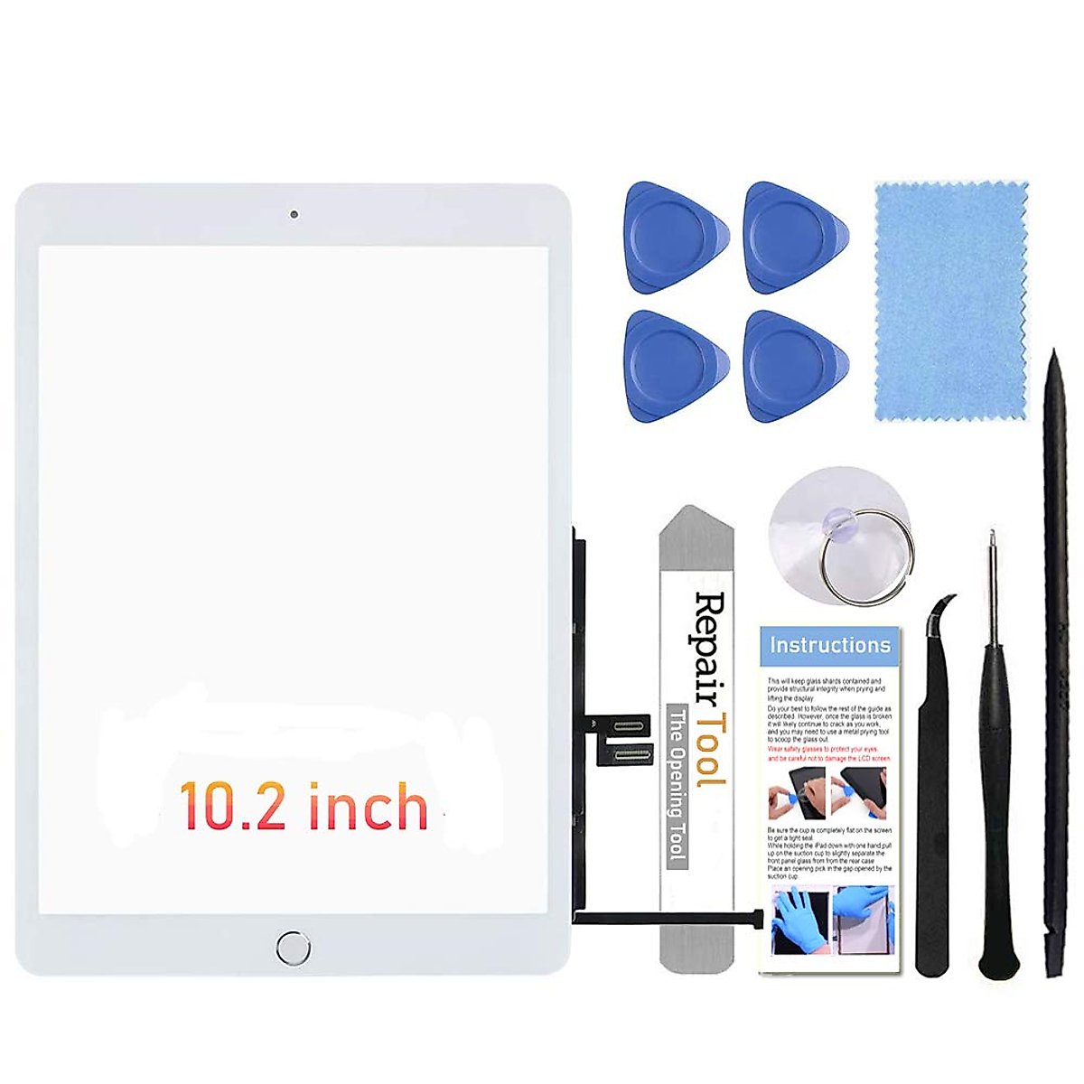 for iPad 7th/8th Generation Screen Replacement Digitizer 10.2"(A2197,A2198,A2200,A2270,A2428,A2429,A2430),for iPad 7/8 Screen Replacement Parts(NO LCD),+Home Button+Pre-Installed+Repair Tools(White)