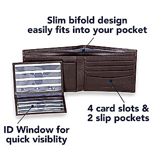 Nautica Mens Classic Leather Bifold Wallet, J-Class - Brown