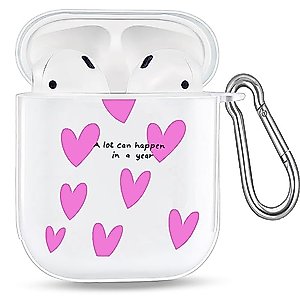 Case for Airpod Case 2nd Generation,Airpod Case 1st Generation,Pink Heart Cute Airpods Case,Kawaii Airpod Case Cute Cover with Keychain (Pink Heart 1st/2nd Case)