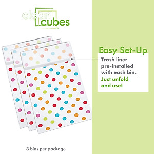 Clean Cubes 30 Gallon Disposable Trash Cans (3-Pack). Reusable Garbage and Recycling Bins for Parties, Events, and More (Polka Dot - 30” Height x 17” Width x 14” Depth)