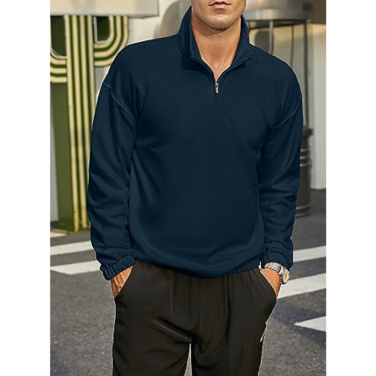 JMIERR Quarter Zip Pullover Men Stand Collar Long Sleeve Fall Sweatshirt, US 40(M), Blue