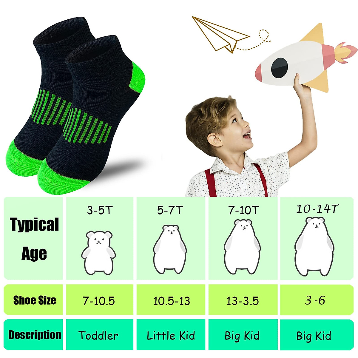 JAMEGIO boy socks 18 Pairs kids Low Cut socks Half Cushion Sport Ankle Athletic Sock for Little Big Kids(7-10 Years)