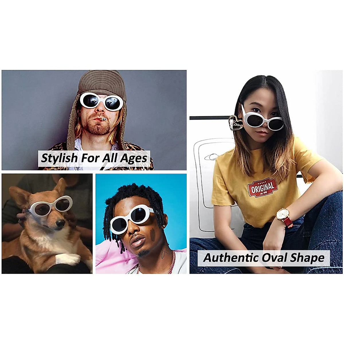 Clout Goggles Glasses Oval Retro Kurt Cobain Sunglasses Meme Jackie O Style Round Vintage Y2K Mod smp
