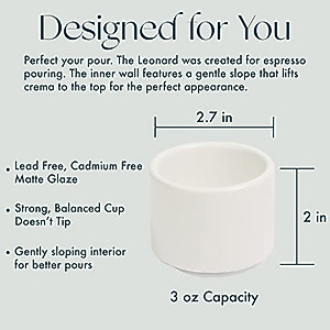 Folk Ceramics Leonard Double Walled Ceramic Espresso Cups | Set of 2, 3oz, Whisper White | Modern Insulated Stackable Demitasse Mugs for Espresso| Handleless, Durable, Dishwasher & Microwave Safe