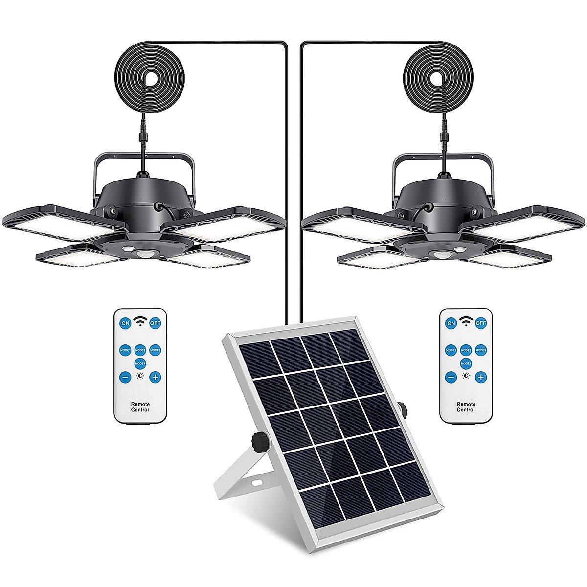 Aqonsie Solar Pendant Lights Outdoor Indoor, 1000LM Dual Head, 120° Adjustable Solar Motion Sensor Light with Remote & 4 Lighting Modes for Shed Gazebo Home Barn Chicken Coop Patio