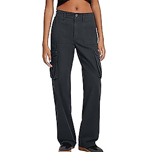 FUAIOKT High Waisted Tailored Cargo Pants for Women Lightweight Combat Tactical Hiking Pants Trendy Baggy Quick Dry Parachute Trousers with Multi Pockets