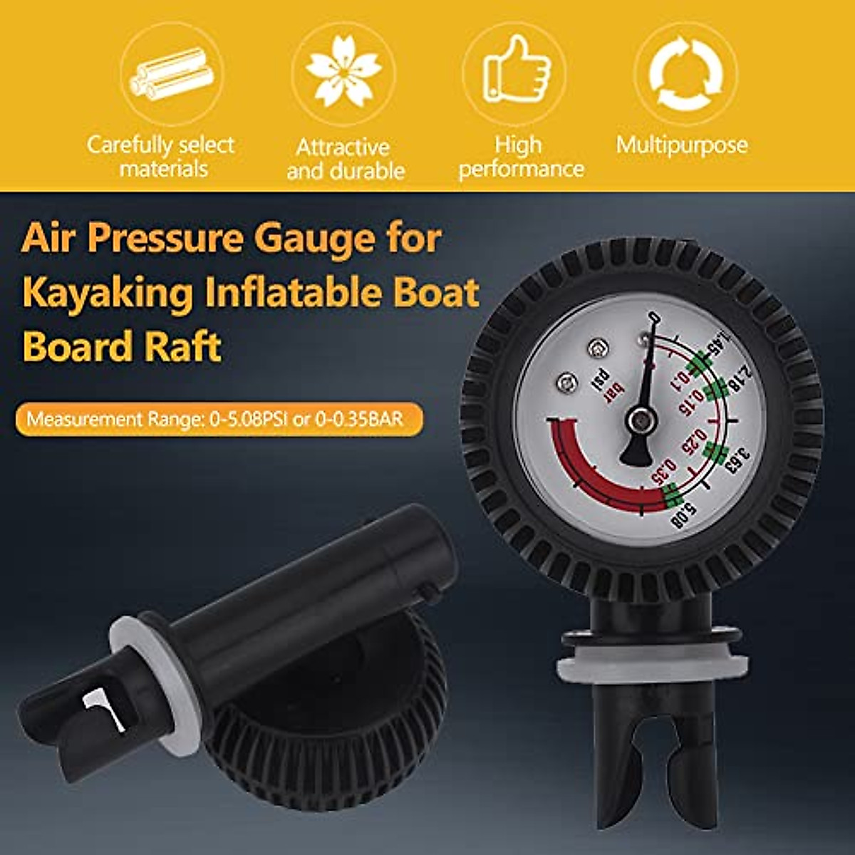 VGEBY Raft Pressure Gauge, Air Pressure Gauge 0-5.08 PSI Barometer for Kayaking Inflatable Boat Board Raft Inflatable Boat Pressure Gauge Air Presskayak